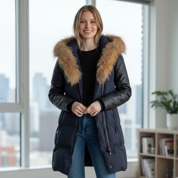 RUDSAK | Jackets & Coats | Rudsak Atelier Navy And Tan Furtrimmed ...